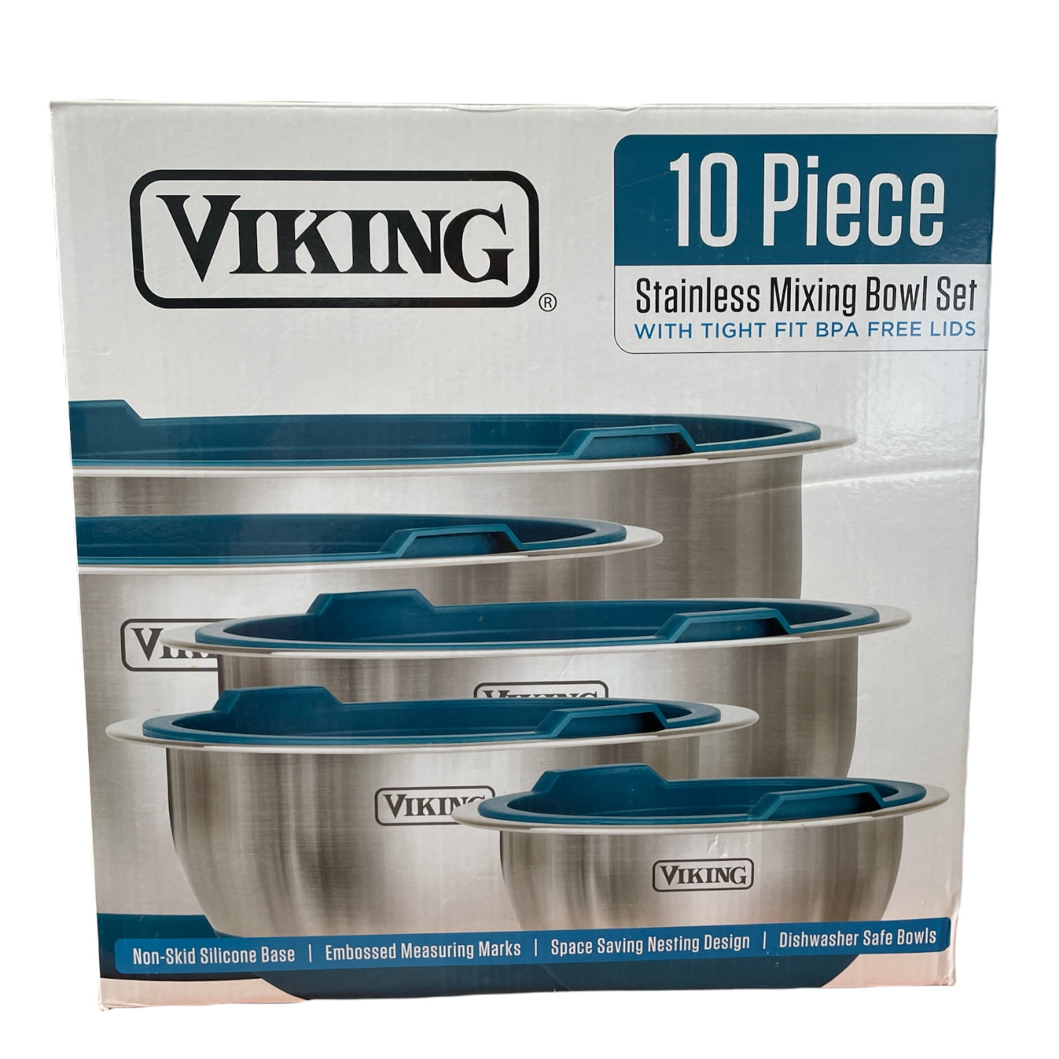 Viking Large Kitchen Cooking 10 Piece Stainless Steel Non-Slip Mixing ...