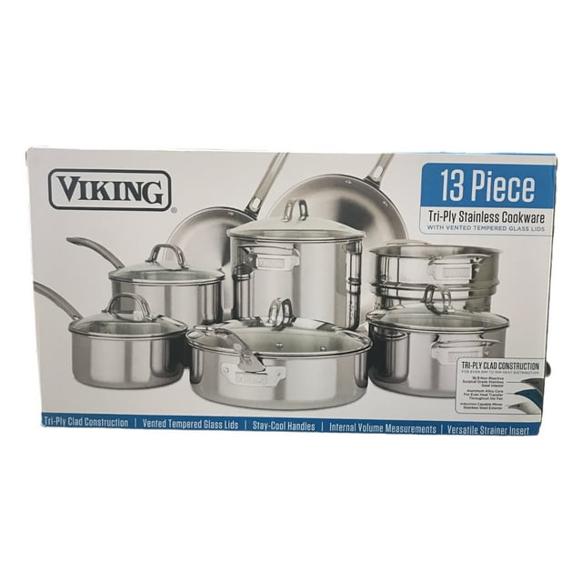 Viking 13-Piece Tri-Ply Cookware Set with Stainless Steel Pots, Pans ...