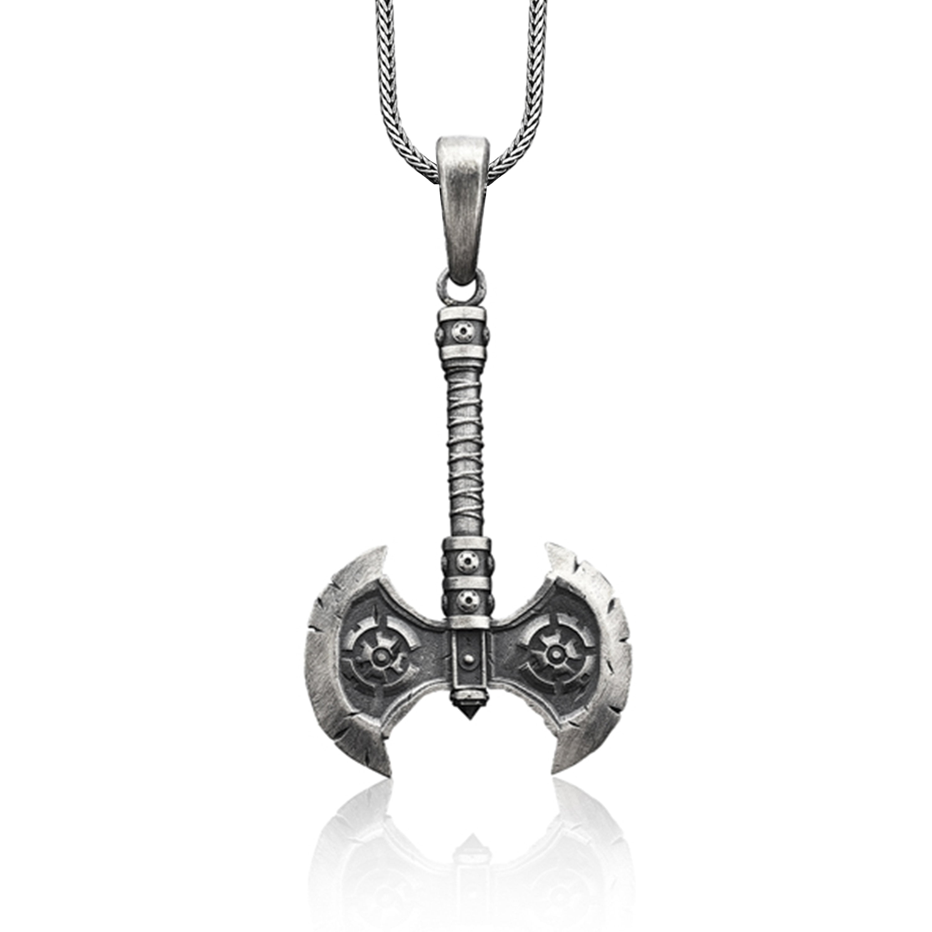Viking Axe Mens Necklace, Silver Battle Axe Pendant With Chain ...