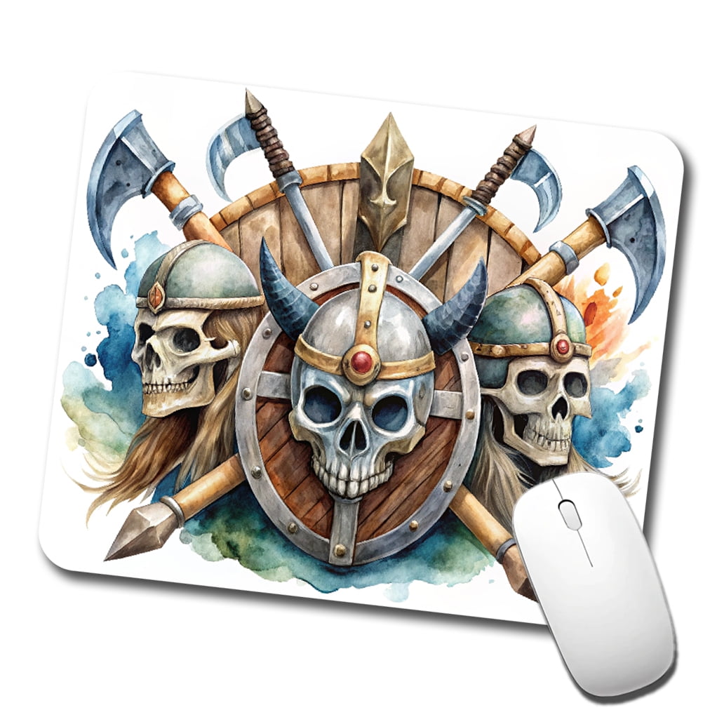 Viking Axes Shields And Skulls Watercolor Mouse Pad Low Profile Gaming ...