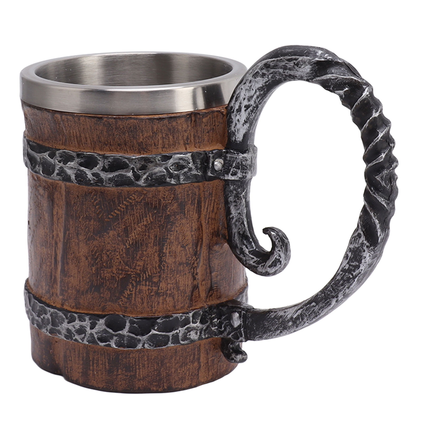 Viking Beer Mug with Handle, 304 Stainless Steel Double Wall Wooden ...