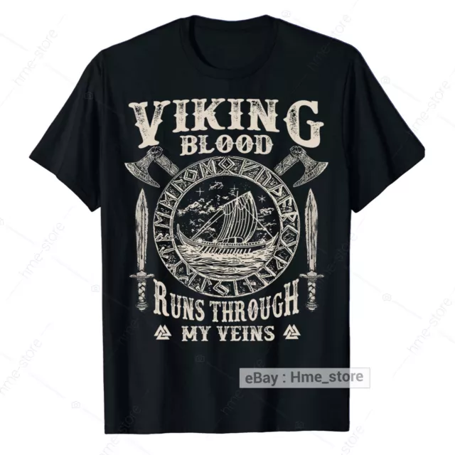 Viking Blood Runs Through My Veins Norse T-Shirt Viking Warrior Odin ...