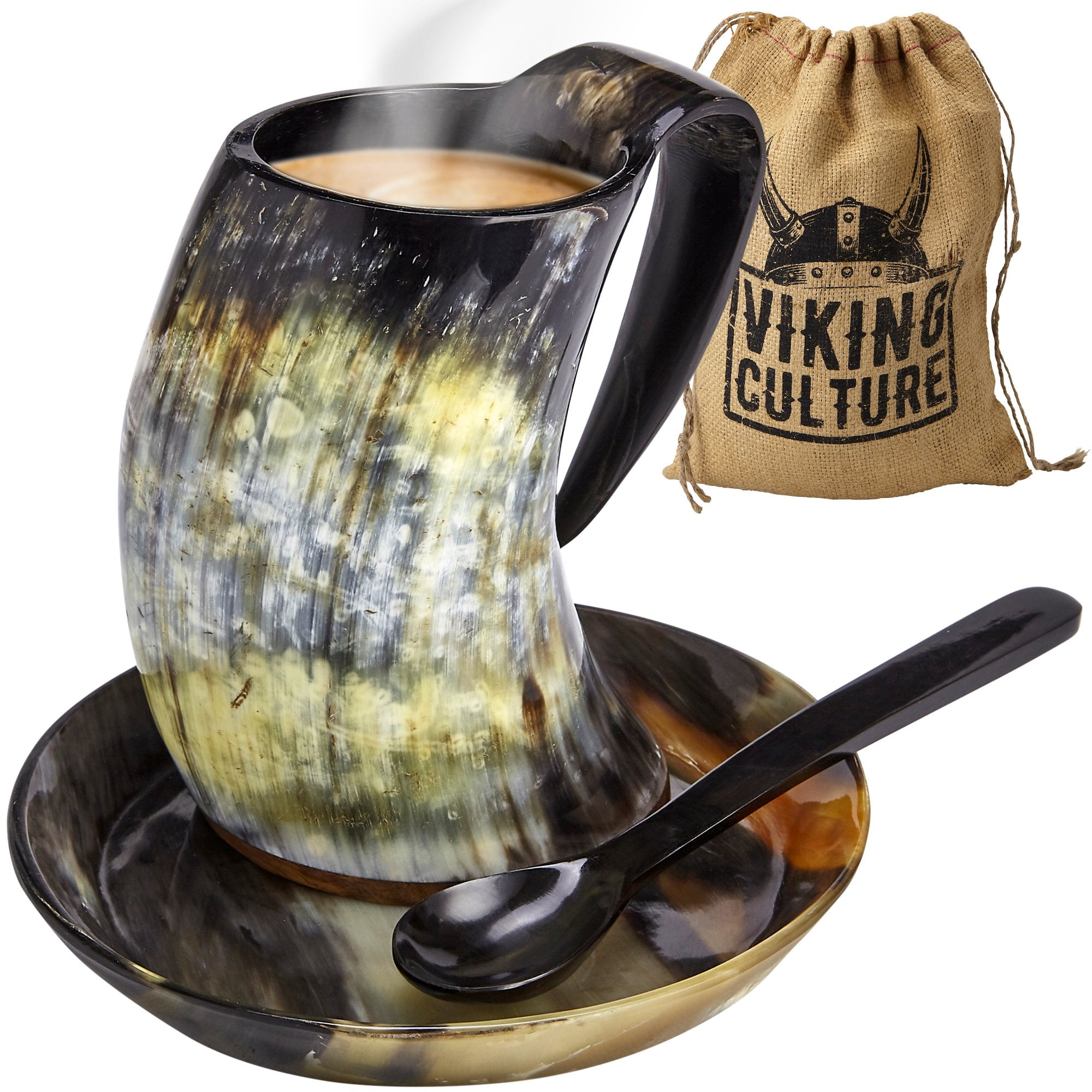 Viking Culture Coffee Horn Mug with Spoon, Plate and Bag, 3 Pc Set ...