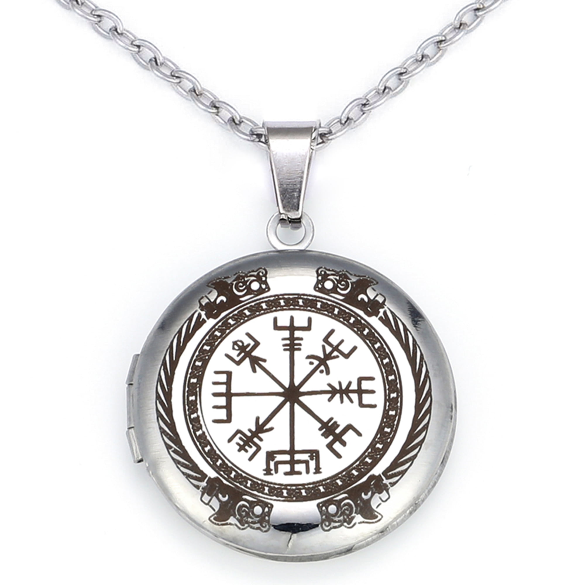 Viking Dragon Compass Norse Vegvisir - Silver Memory Locket Necklace ...