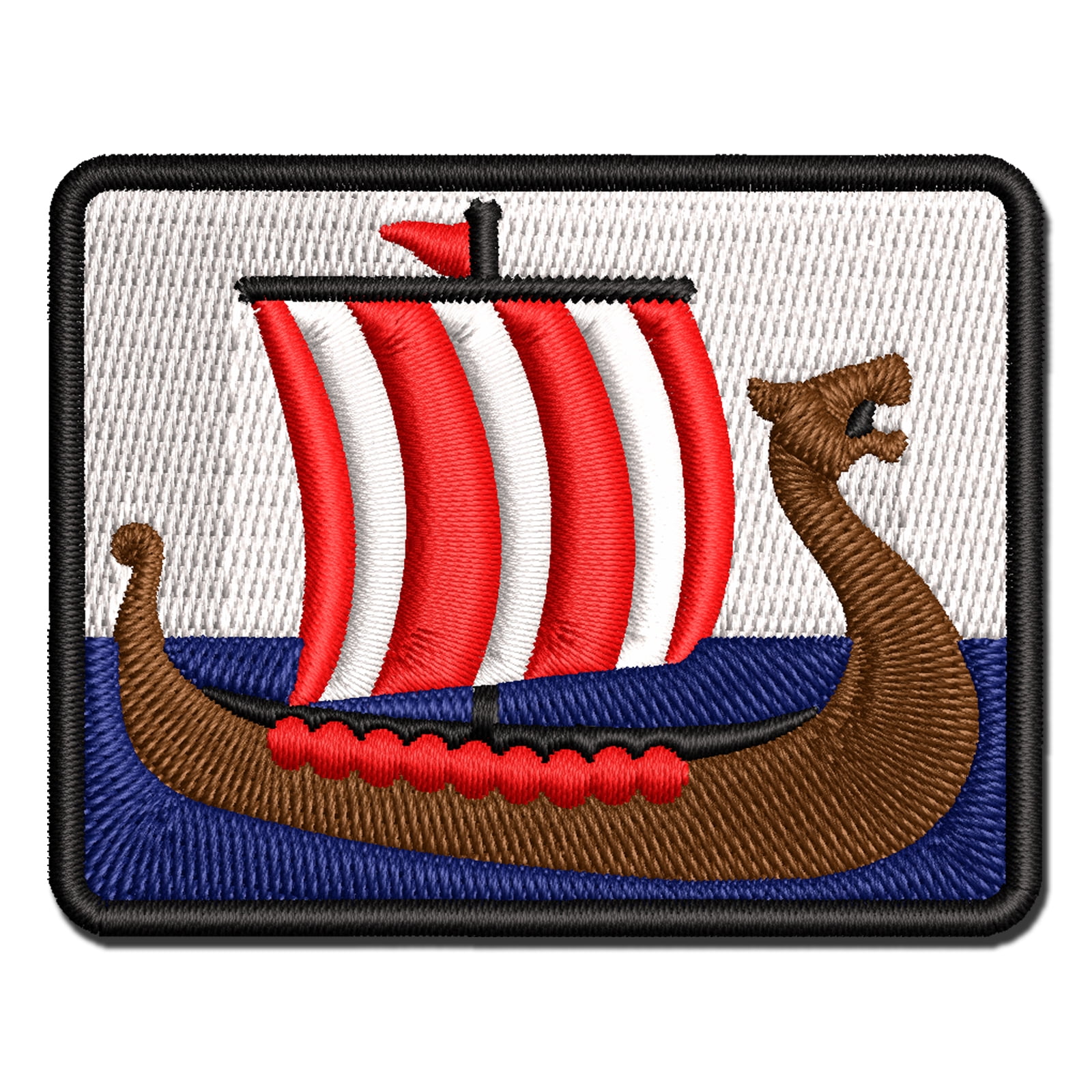 Viking Dragon Longboat Ship Applique Multi-Color Embroidered Iron-On ...