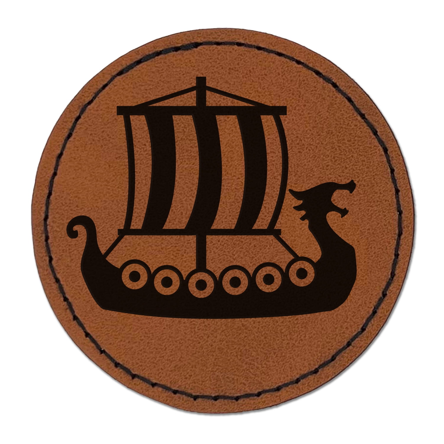 Viking Dragon Longship with Striped Sail 2.5" Faux Leather Round ...