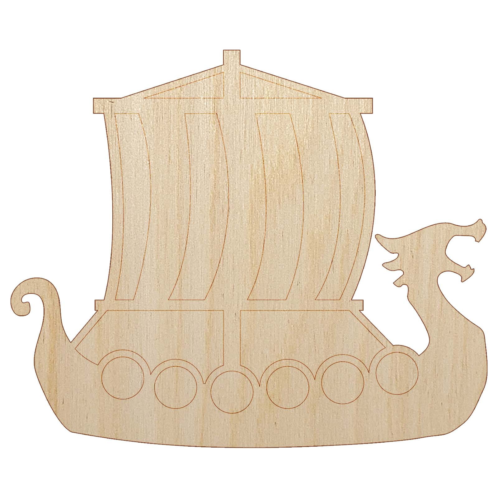 Viking Dragon Longship with Striped Sail Wood Shape Unfinished Piece ...