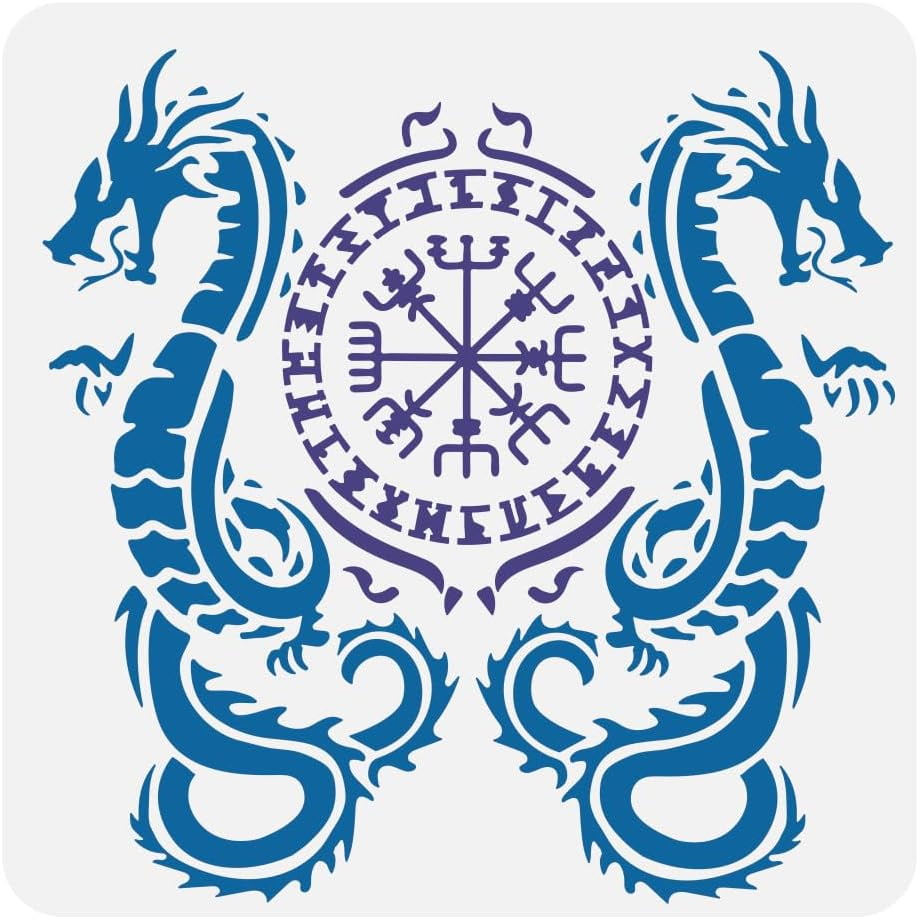 Viking Dragon Painting Large Stencil 11.8x11.8" Viking Compass Drawing Template Reusable Double ...