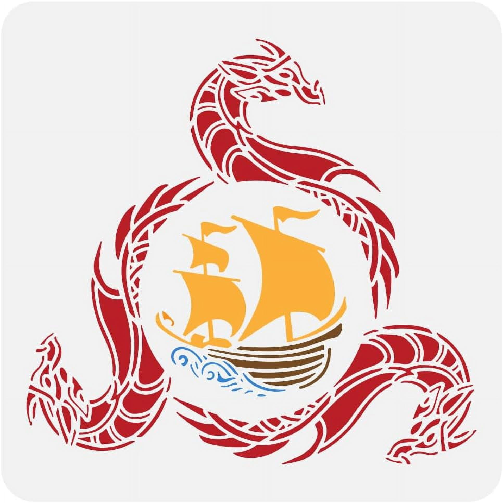 Viking Dragon Painting Stencil 11.8x11.8 inch Sailing Ship Stencil for ...
