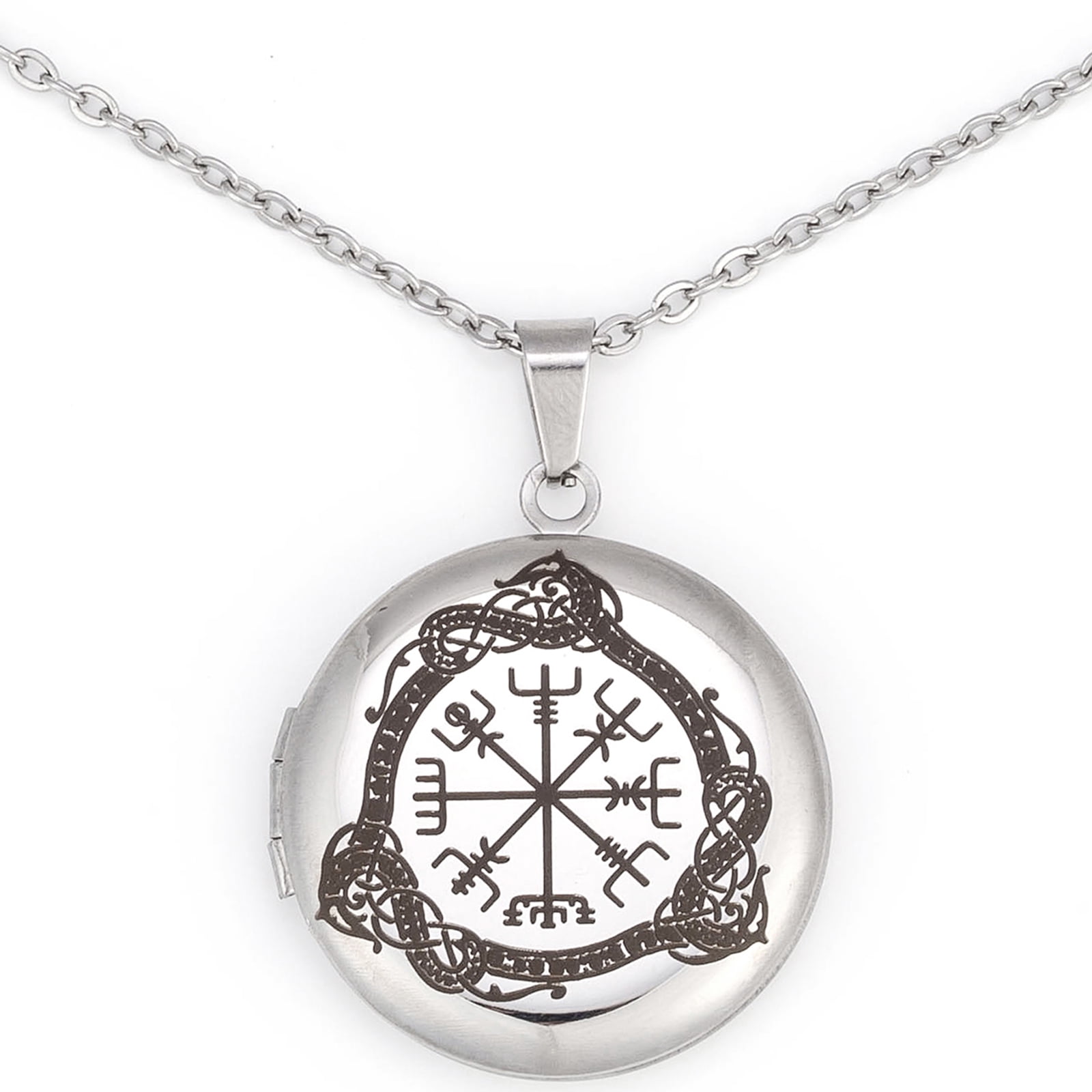 Viking Dragon Silver Pendant Jewelry, Norse Vegvisir Memory Locket ...