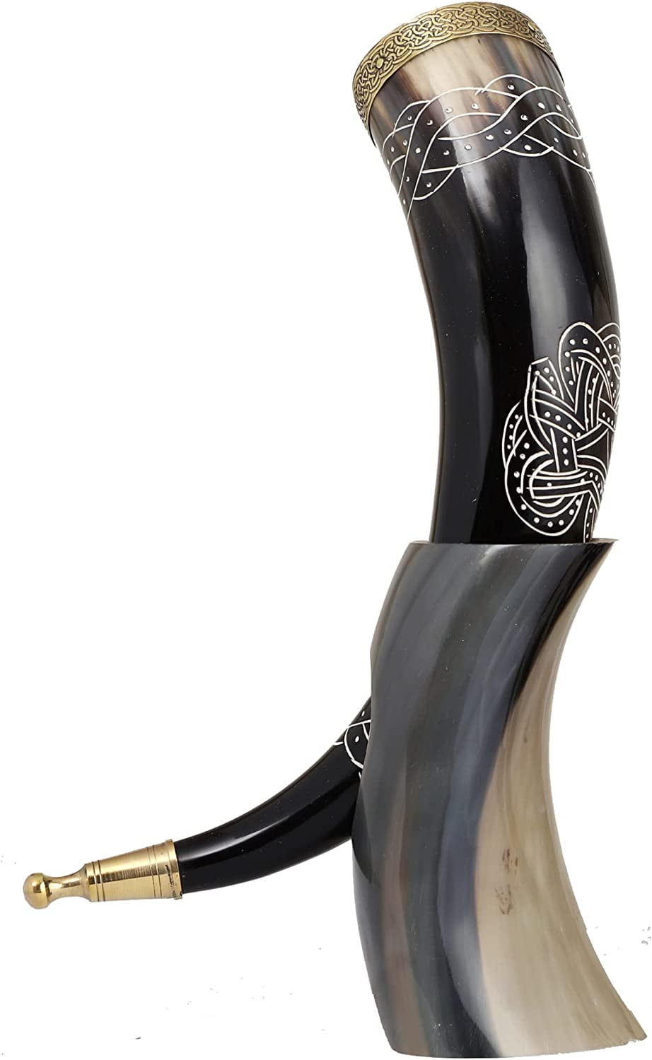 Viking Drinking Horn with Horn Stand & Embedded Brass Rim, Handmade ...