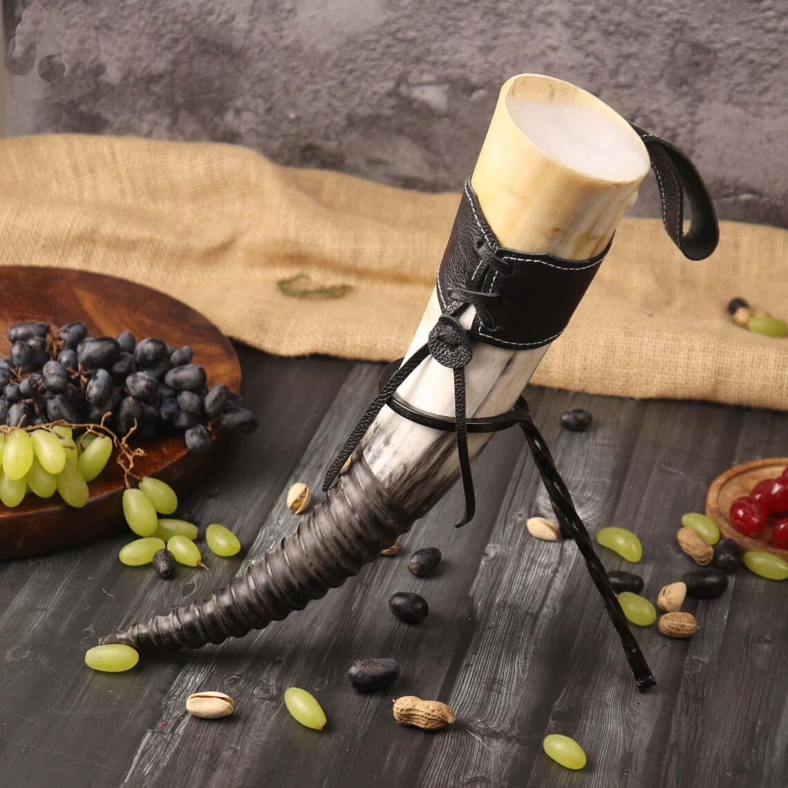 Viking Drinking Horn with Horn Stand| Brass Fenrir| Unique & 100% ...