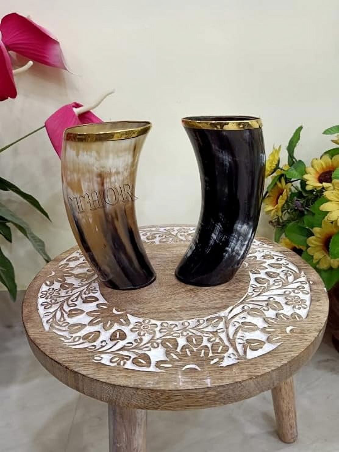 Viking Drinking horn mugs Tankard beer mug best gift Set Of 2 Natural ...