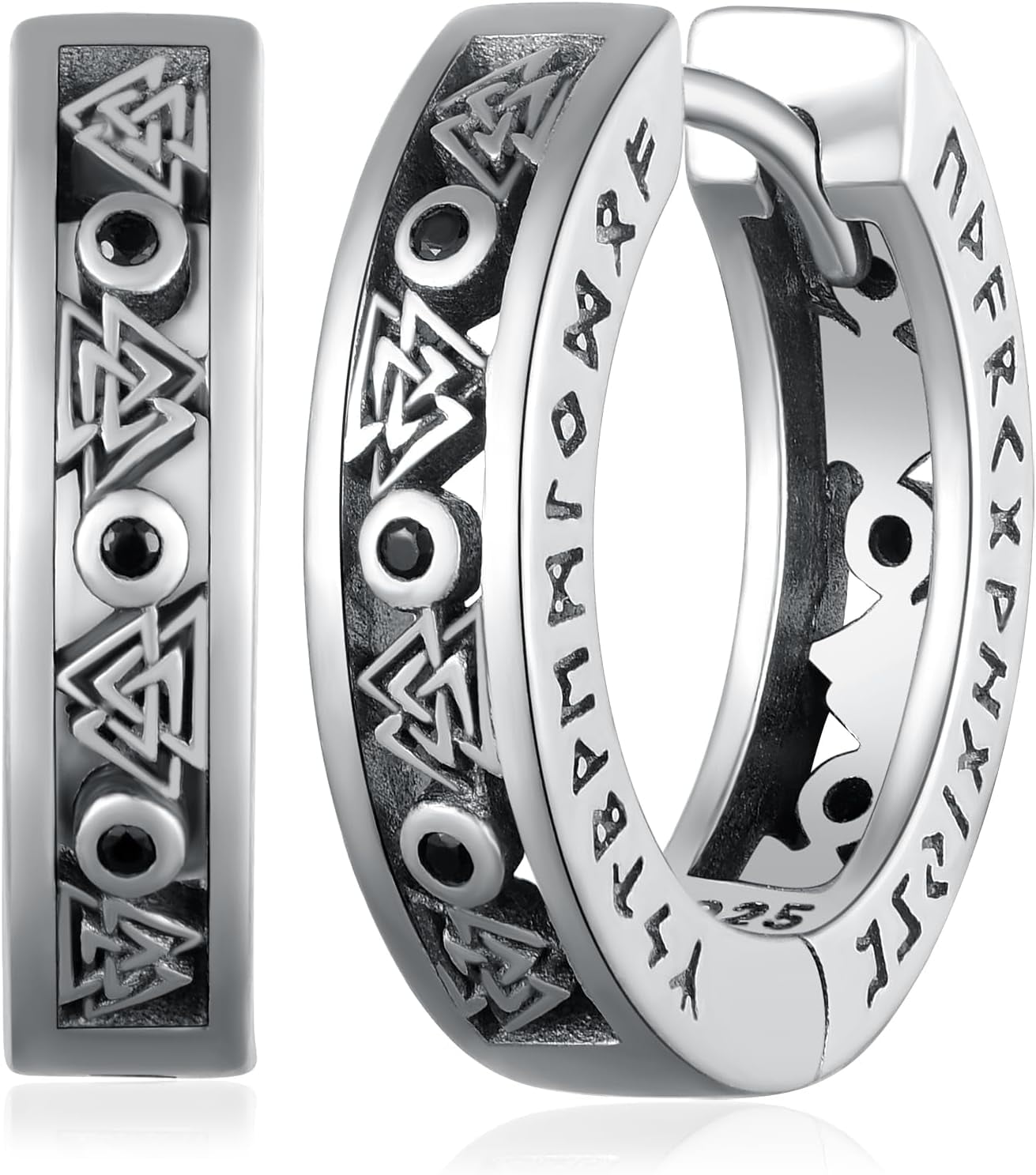 Viking Earrings Men 925 Sterling Silver Men Hoop Earrings Odin Earrings ...