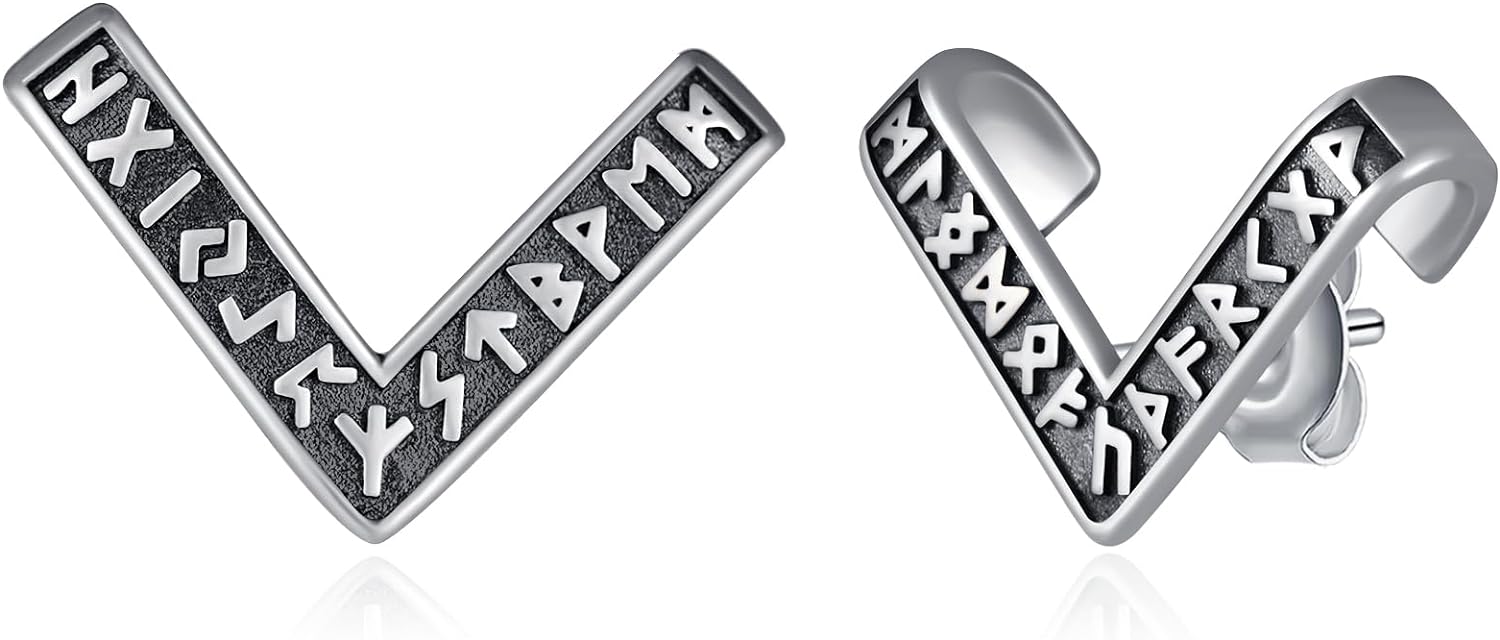 Viking Earrings Men 925 Sterling Silver Viking Runes Norse Viking ...