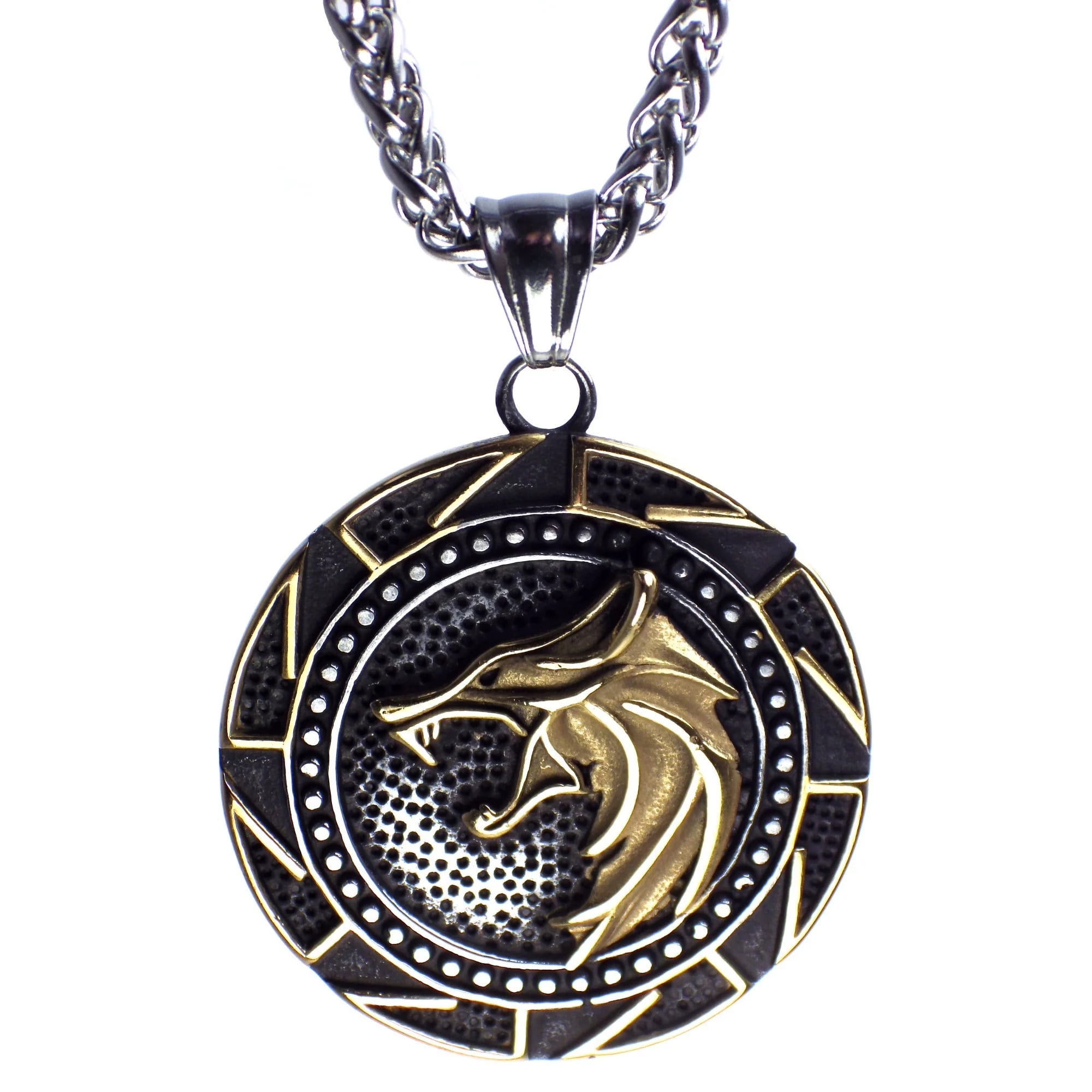 Viking Fenrir Necklace Mens Gold Silver Stainless Steel Helm of Awe ...