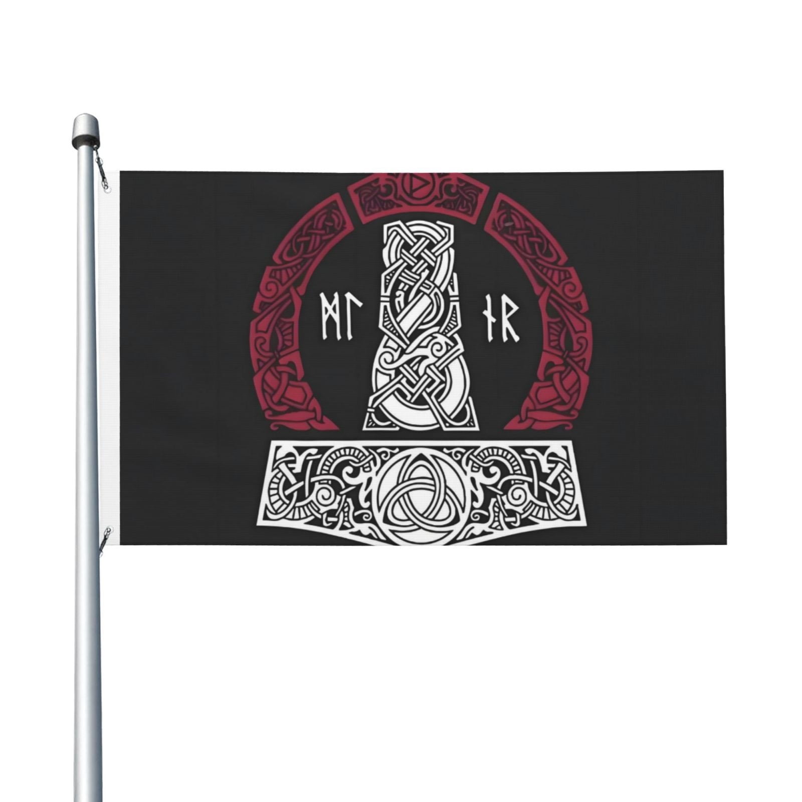 Viking Flag Banner Nordic Thor's Hammer Mythology Decoration Double ...