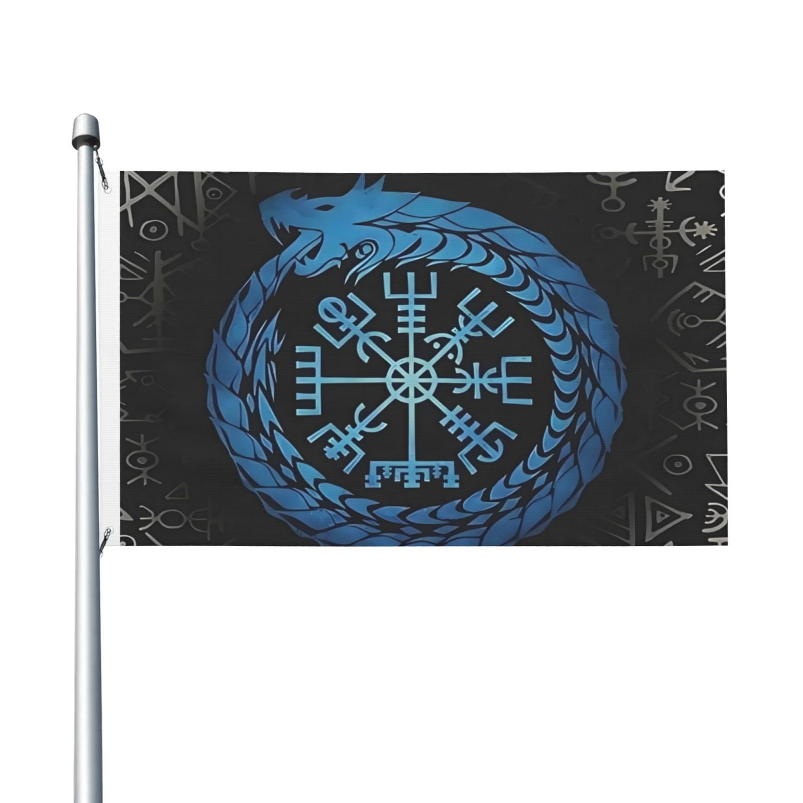 Viking Flag Dragon Fenrir Compass Totem Rune Flag Norse Double Sided ...