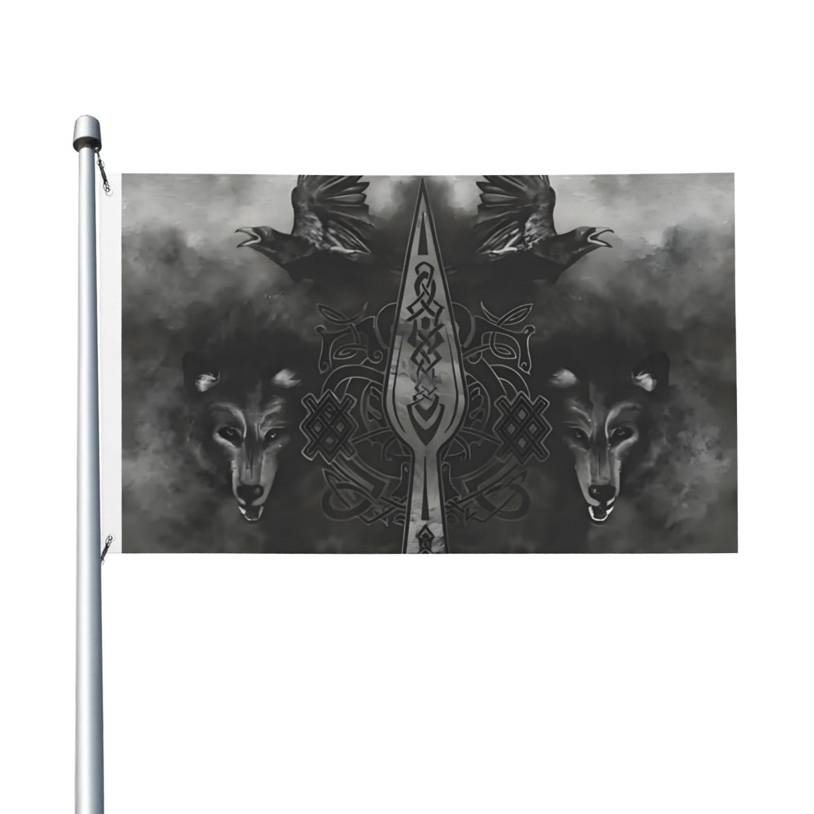 Viking Flag Fenrir Wolf Raven Flag Norse Mythology Decoration Double ...