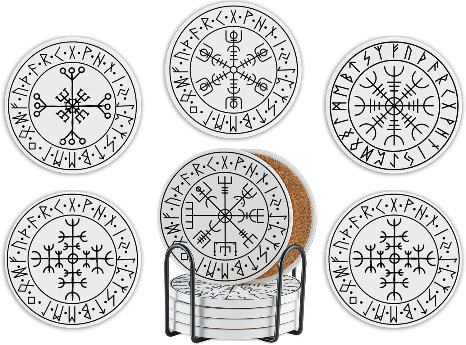 Viking Gifts for Men, Viking Rune Coaster for Drinks, Set of 6, Viking ...