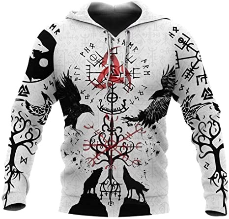 Viking Harajuku Tree Of Life Raven Fenrir Wolf Tattoo Hoodie, 3D Printed Norse Mythology Compass ...