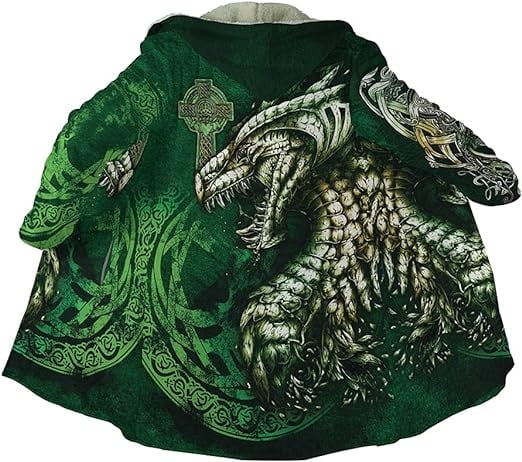 Viking Hooded Cape Coat Men's Thick Jacket 3D Printed Viking Dragon ...
