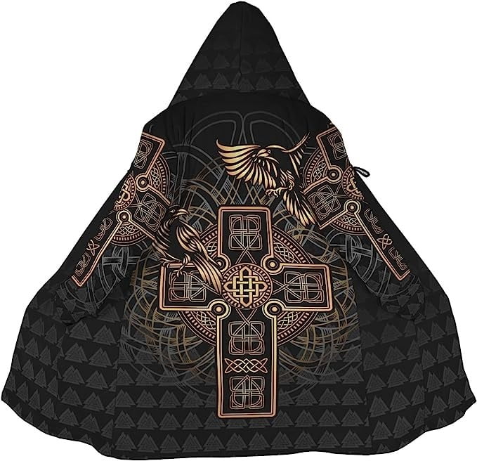 Viking Hooded Cape Unisex 3D Printed Cross Raven Celtic Knot Odin Totem ...
