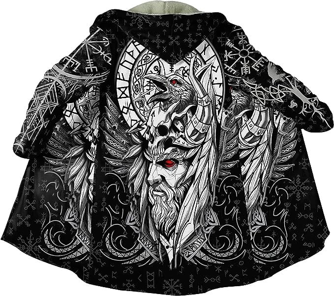 Viking Hooded Cape Unisex 3D Printed Odin Raven Pagan Rune Viking ...