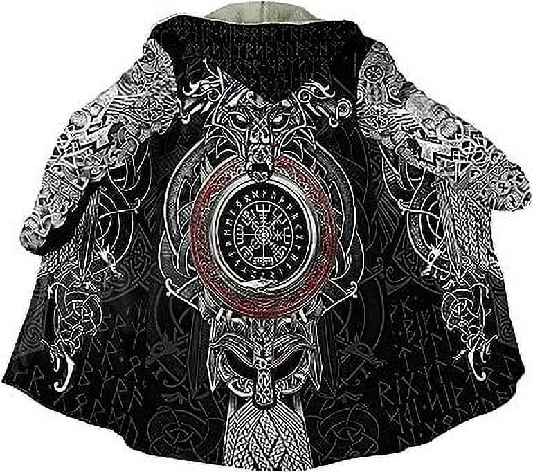 Viking Hooded Cape Unisex 3D Printing Fenrir Wolf Crow Compass Totem Norwegian Cape Tattoo ...