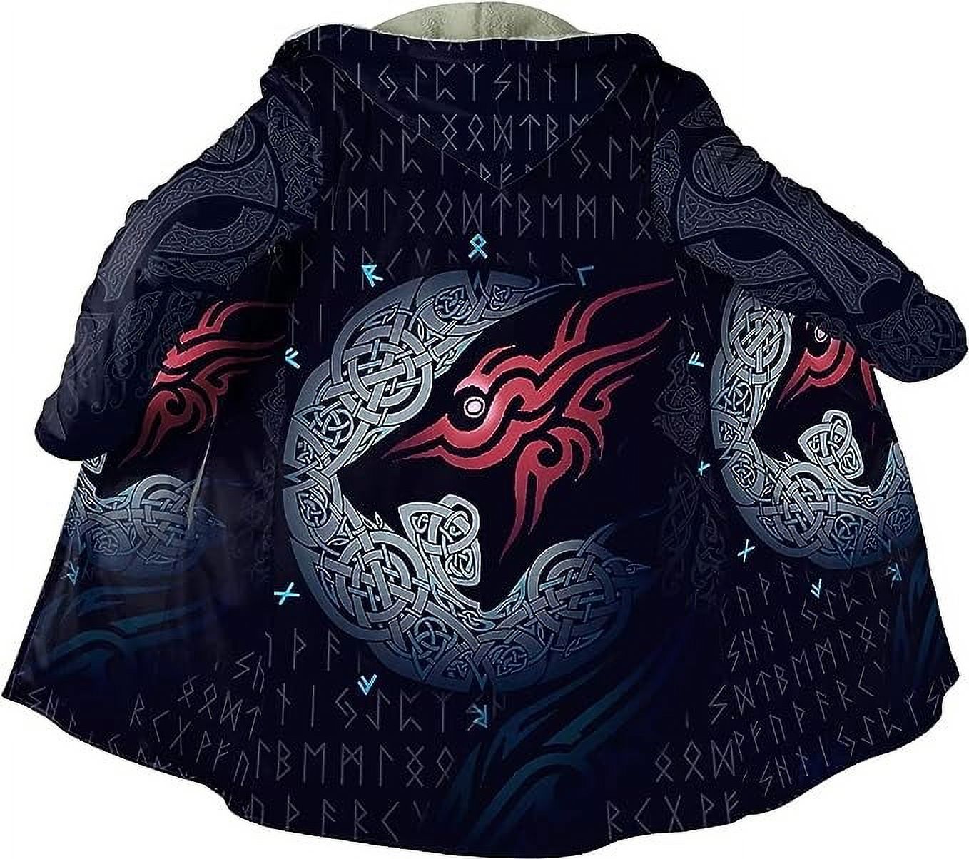 Viking Hooded Cape Unisex 3D Printing Raven Fenrir Wolf Rune Compass ...