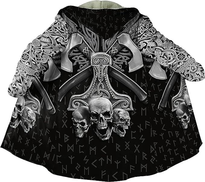 Viking Hooded Cape Unisex 3D Printing Thor's Hammer Pagan Skeleton ...