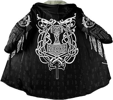 Viking Hooded Cape Unisex 3D Printing Thor's Hammer Viking Dragon Rune Raven Totem Norwegian ...