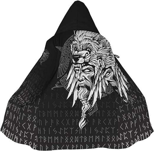 Viking Hooded Cloak 3D Printed Crow Odin Warrior Men's Faux Cashmere ...