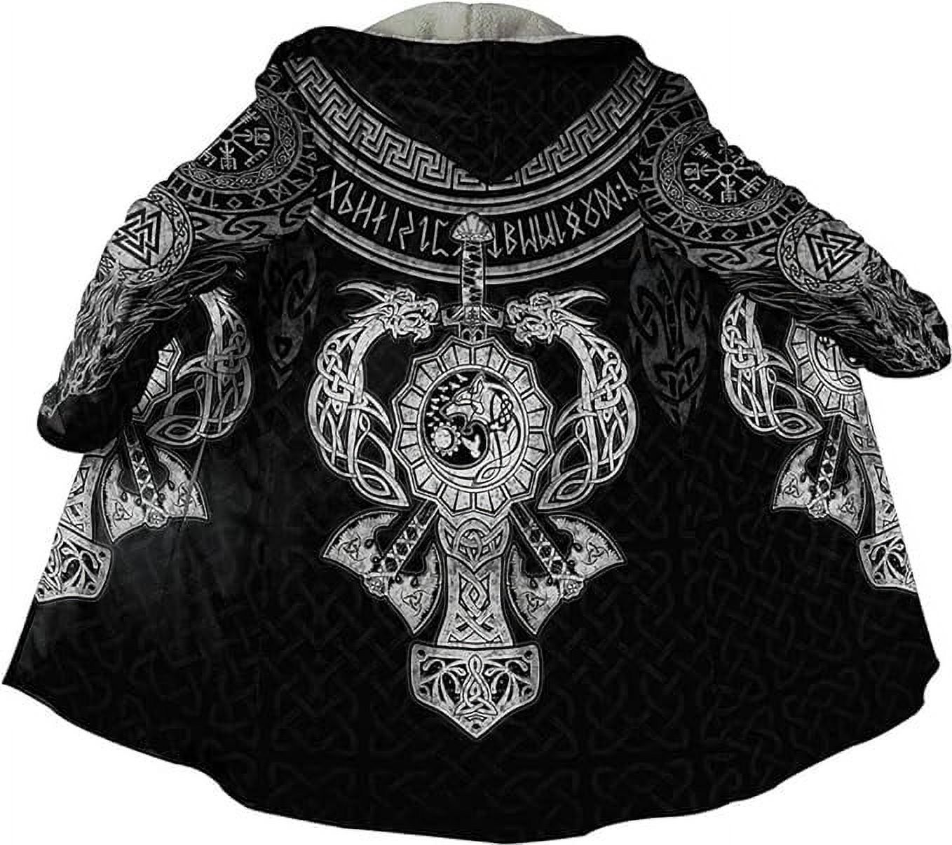 Viking Hooded Cloak Unisex 3D Printed Thor's Hammer Viking Dragon Rune Totem Norwegian Cloak ...