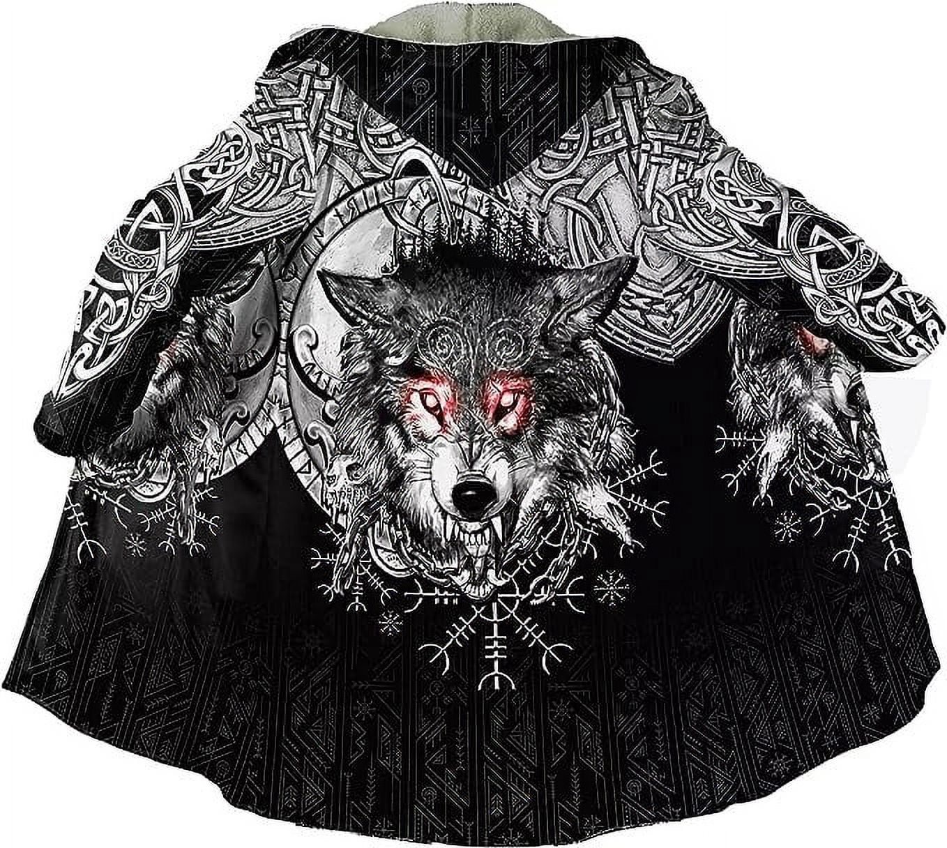 Viking Hooded Cloak Unisex 3D Printing Shield Vegvisir Fenrir Wolf ...