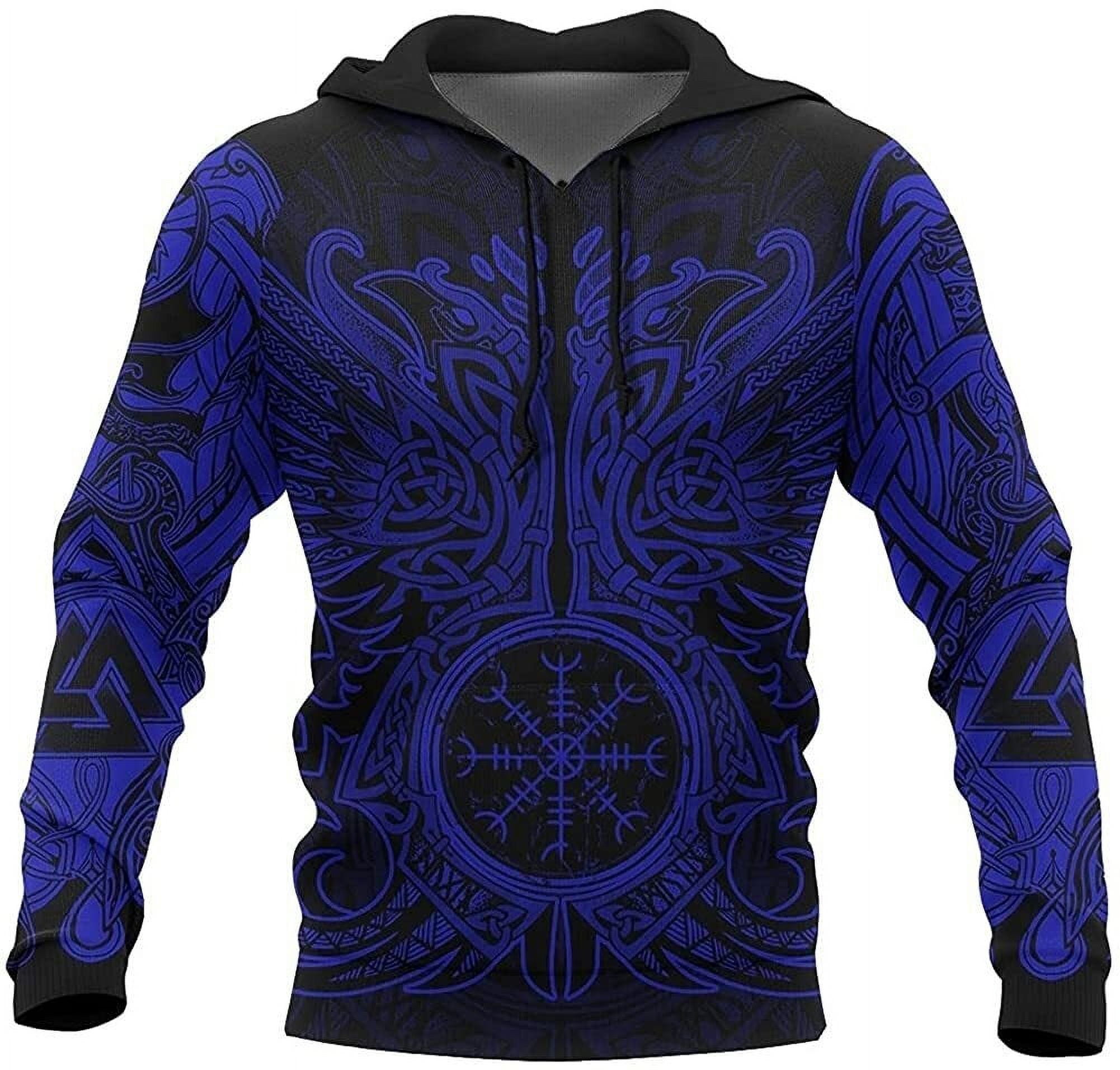 Viking Hoodie, 3D Printed Odin Crow Awe Clothing, Norse Mythology Pagan ...