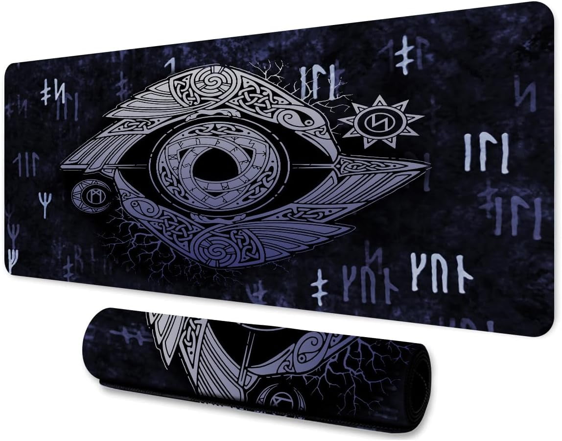 Viking Large Mouse Pad 31.5x11.8 Inches Norse Mythology Rune Crow Sun ...