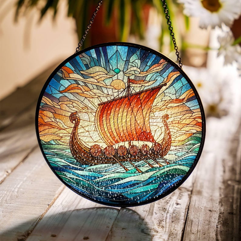Viking Longboat Stained Glass Viking LongShip SunCatcher Light Catcher ...
