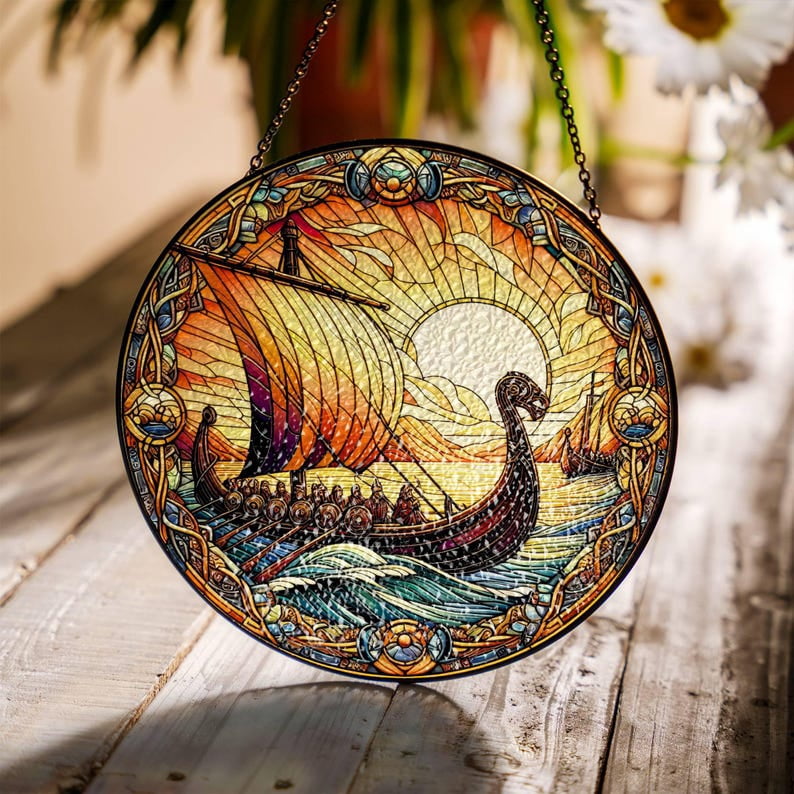Viking Longboat Stained Glass Viking LongShip SunCatcher Light Catcher ...