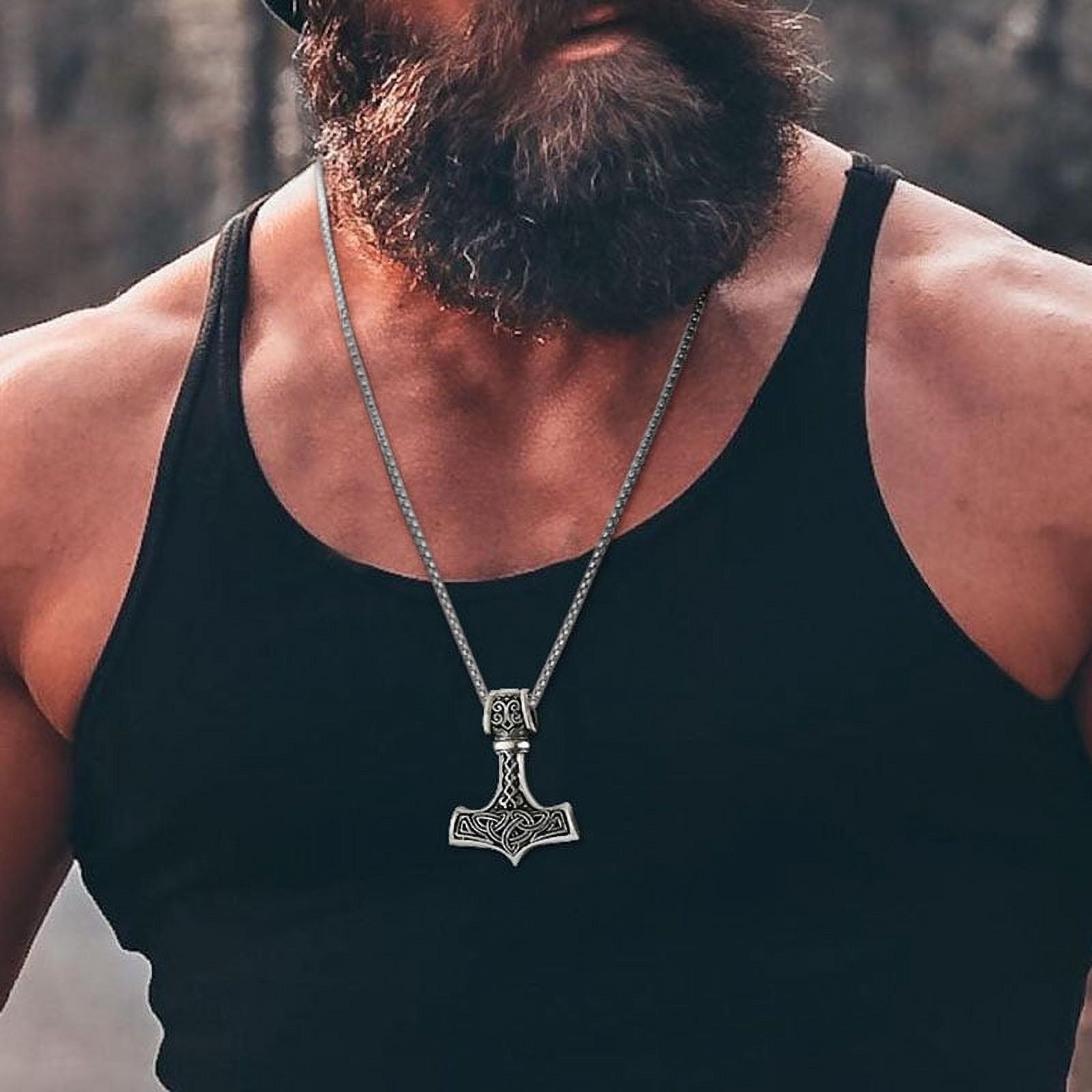 Viking Mjolnir Necklace,Thor's Hammer Pendant, 14K White Gold Viking ...