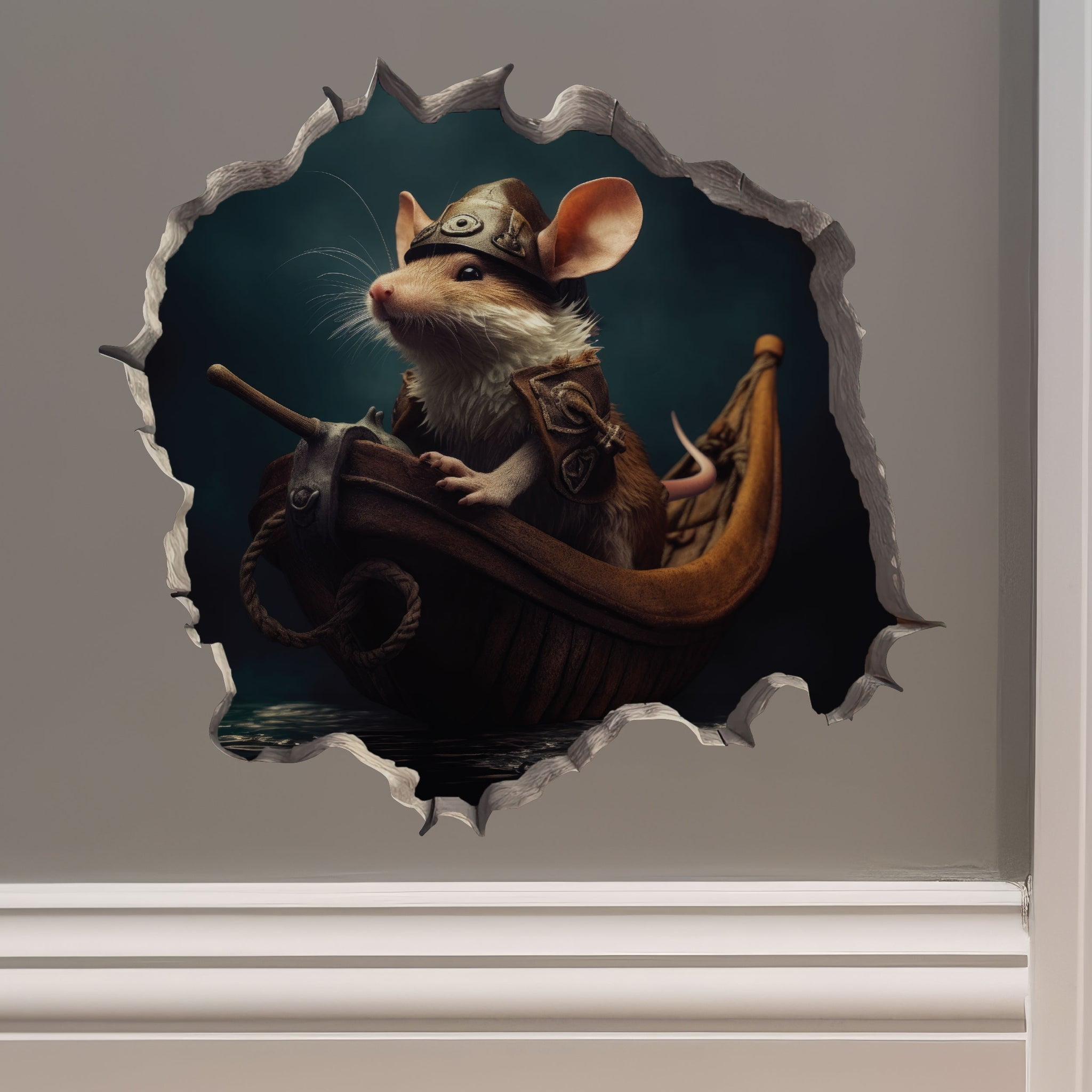 Viking Mouse in Mouse Hole Decal - Mouse Hole 3D Wall Sticker - Walmart.com