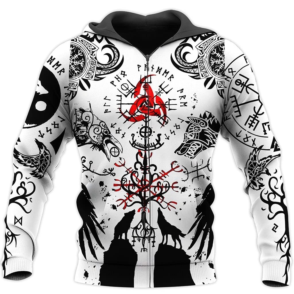Viking Mythology 3D Reversible Crow, Tree Of Life, Irish Knot Print Tattoo Hoodie Scandinavian ...