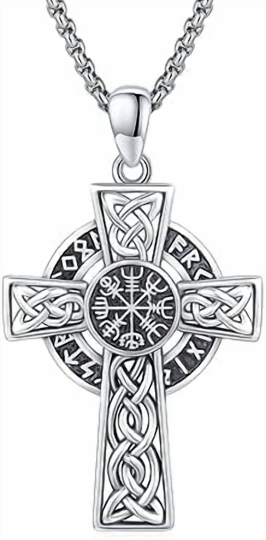 Viking Necklace 925 Sterling Silver Cross Mjolnir Pendant Valknut ...