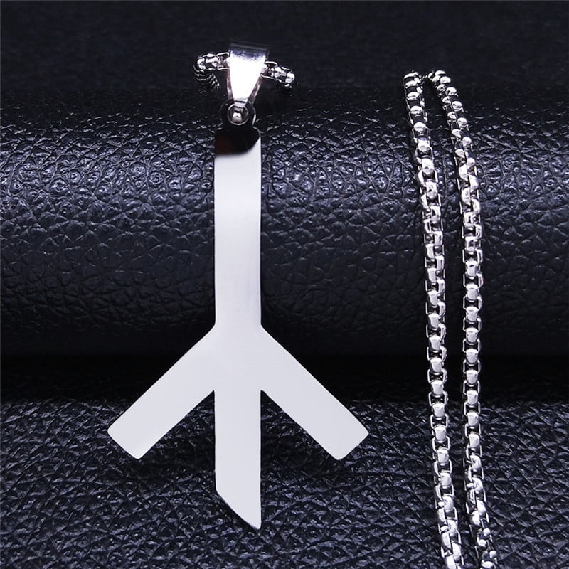 Viking Nordic Death Rune Letters Necklace 14K White Gold Long Algiz ...