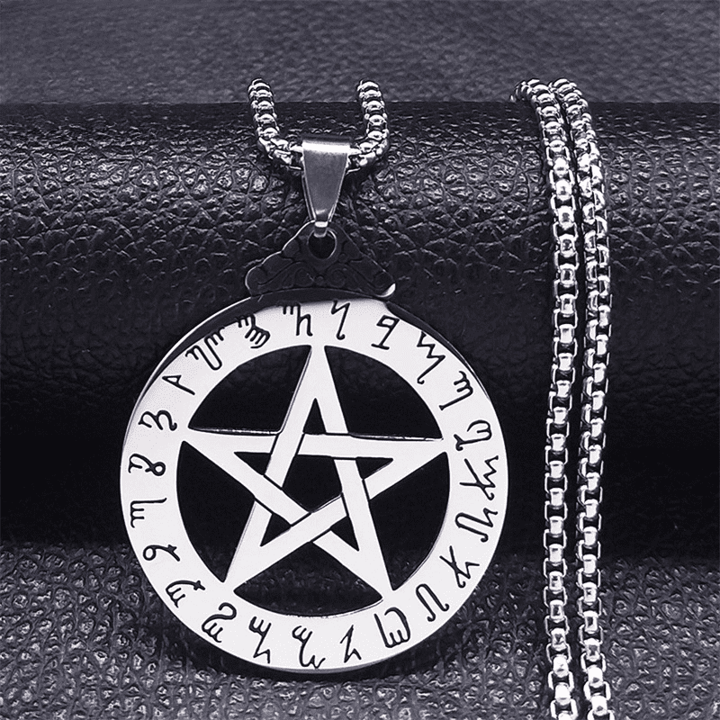 Viking Nordic Rune Pentacle Necklace for Women Men 14K White Gold Witch ...