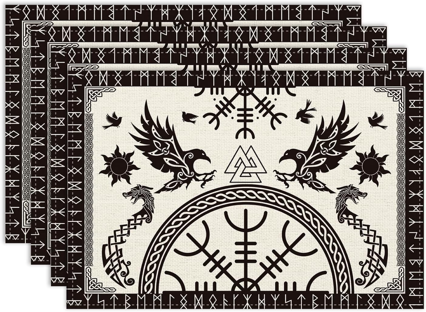 Viking Placemat Set of 4, 12x18 Inch Vintage Tree of Life Nordic ...