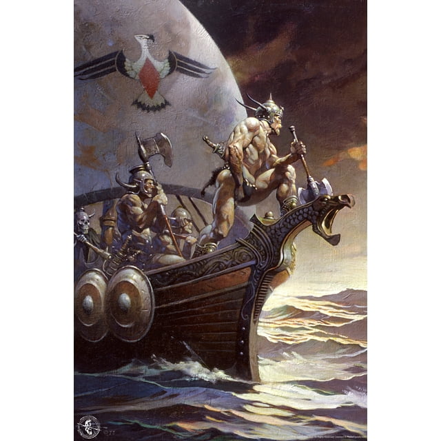 Viking Poster Gothic Fantasy Wall Art Kane on The Golden Sea by Frank ...