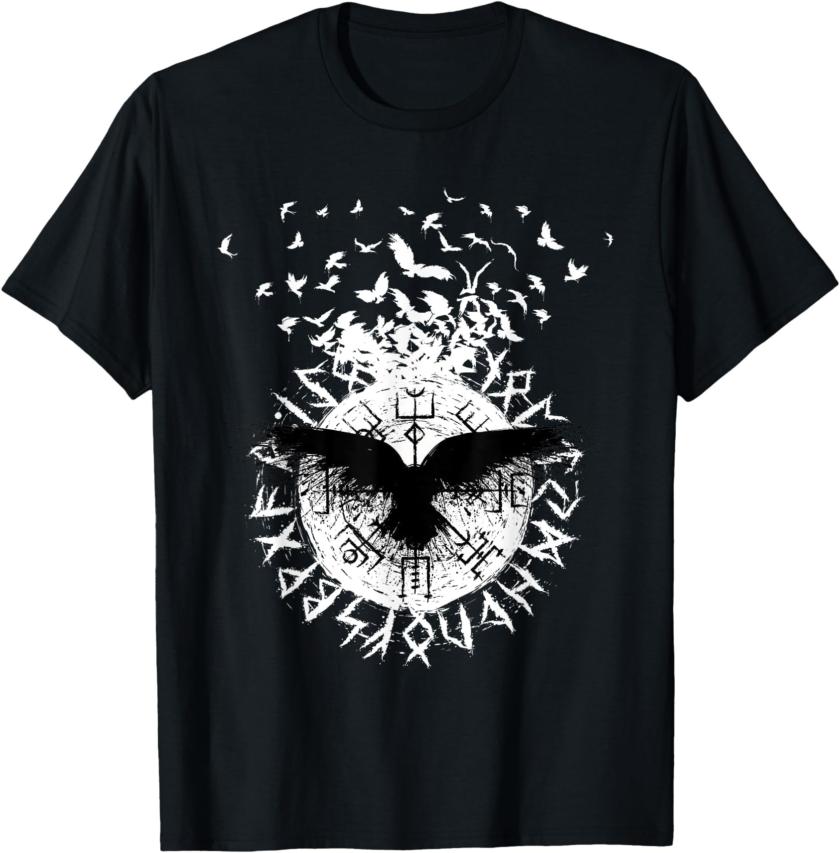 Viking Raven Odin Runes Vegvisir T-Shirt,Navy Blue color,size YouthM ...