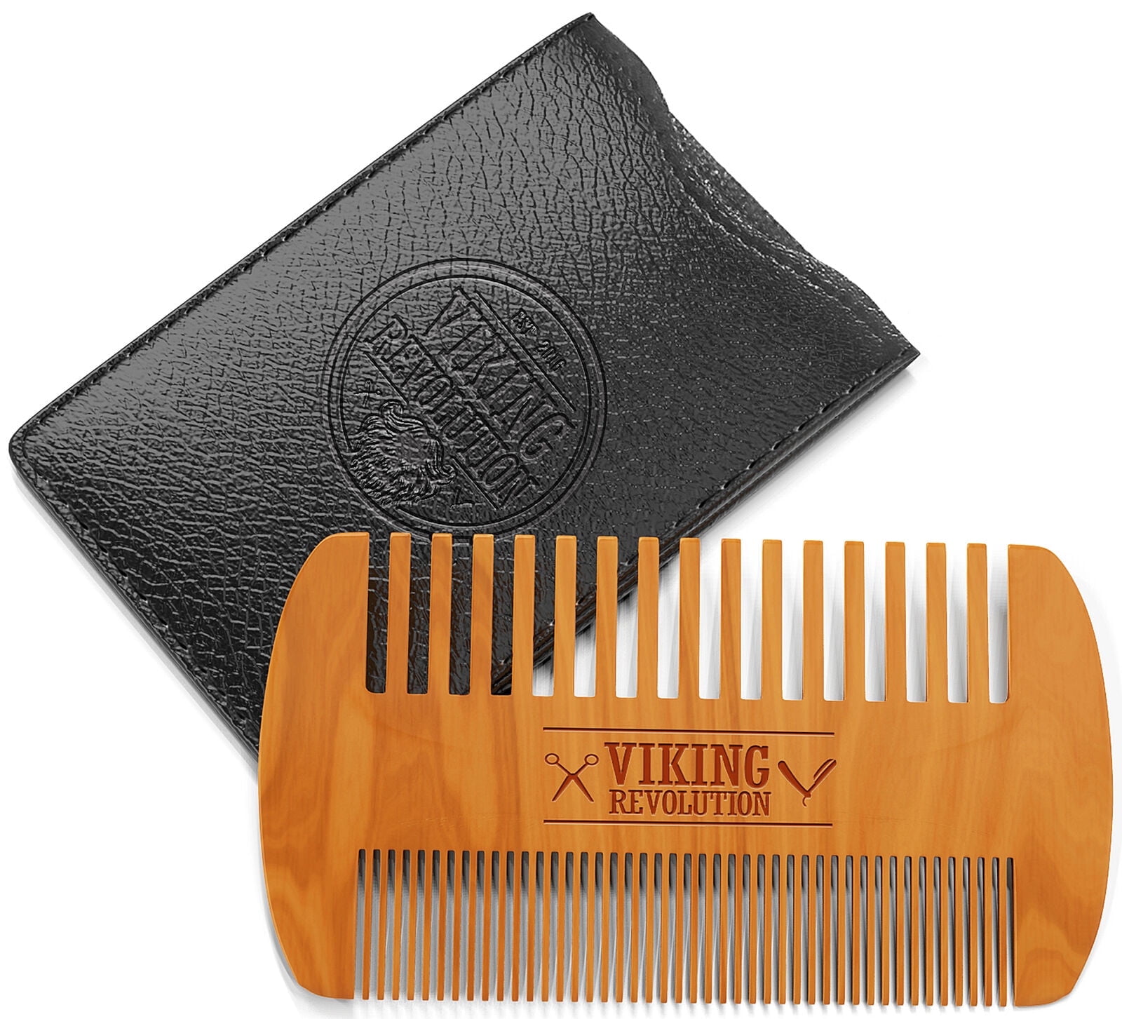 Viking Revolution Wooden Beard Comb & Brush - Mustache Grooming Kit ...