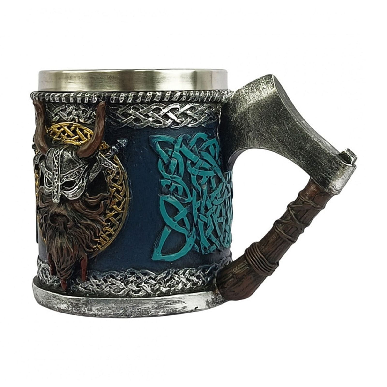 Viking Rune Character Mug With Axe-Shaped Handle, Faux Wood & 304 ...